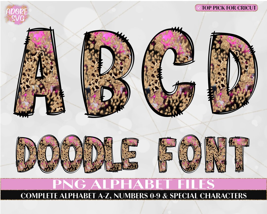 Glitter Cow Hide Leopard Doodle Font PNG, Cow Print Doodle Font, Cow ...