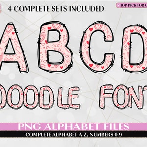 Valentine Hearts Doodle Font Bundle PNG Valentines Doodle - Etsy
