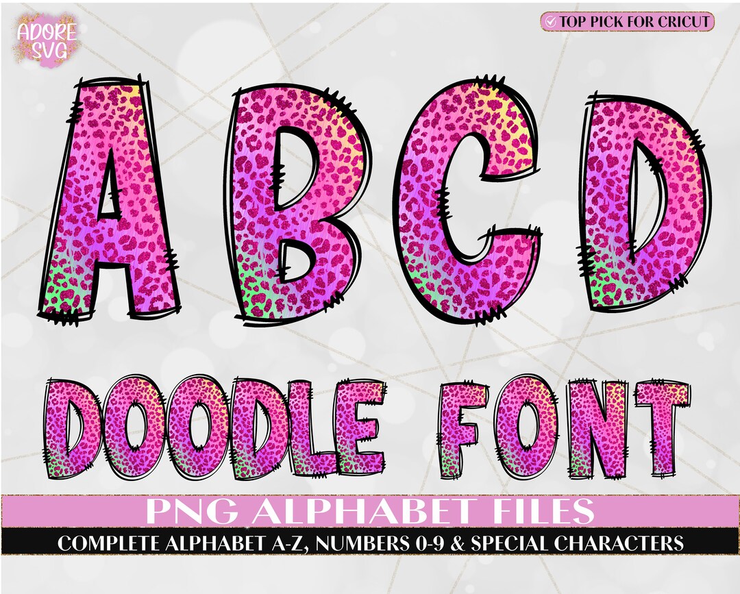 Ombre Leopard Rainbow Doodle Font, Doodle Letters PNG, Ombre Rainbow ...
