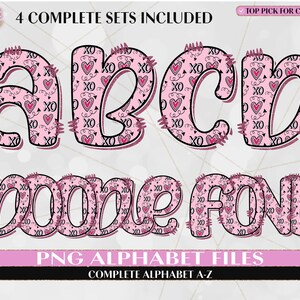Valentine Hearts Doodle Font Bundle PNG, Valentines Doodle Letters ...