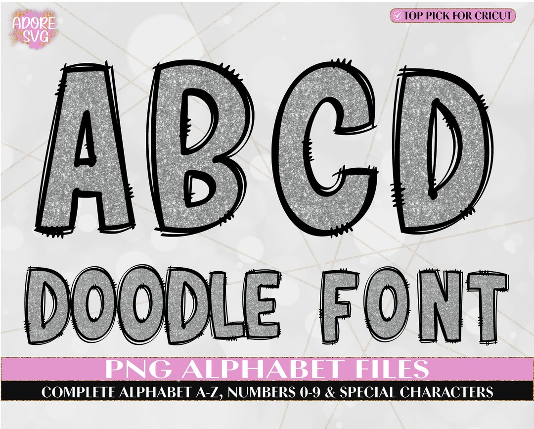 Rose Gold Glitter Doodle Letters PNG, Glitter Doodle Font, Glitter ...