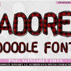 Glitter Buffalo Plaid Doodle Font, Hand Drawn Doodle Font, Sublimation ...