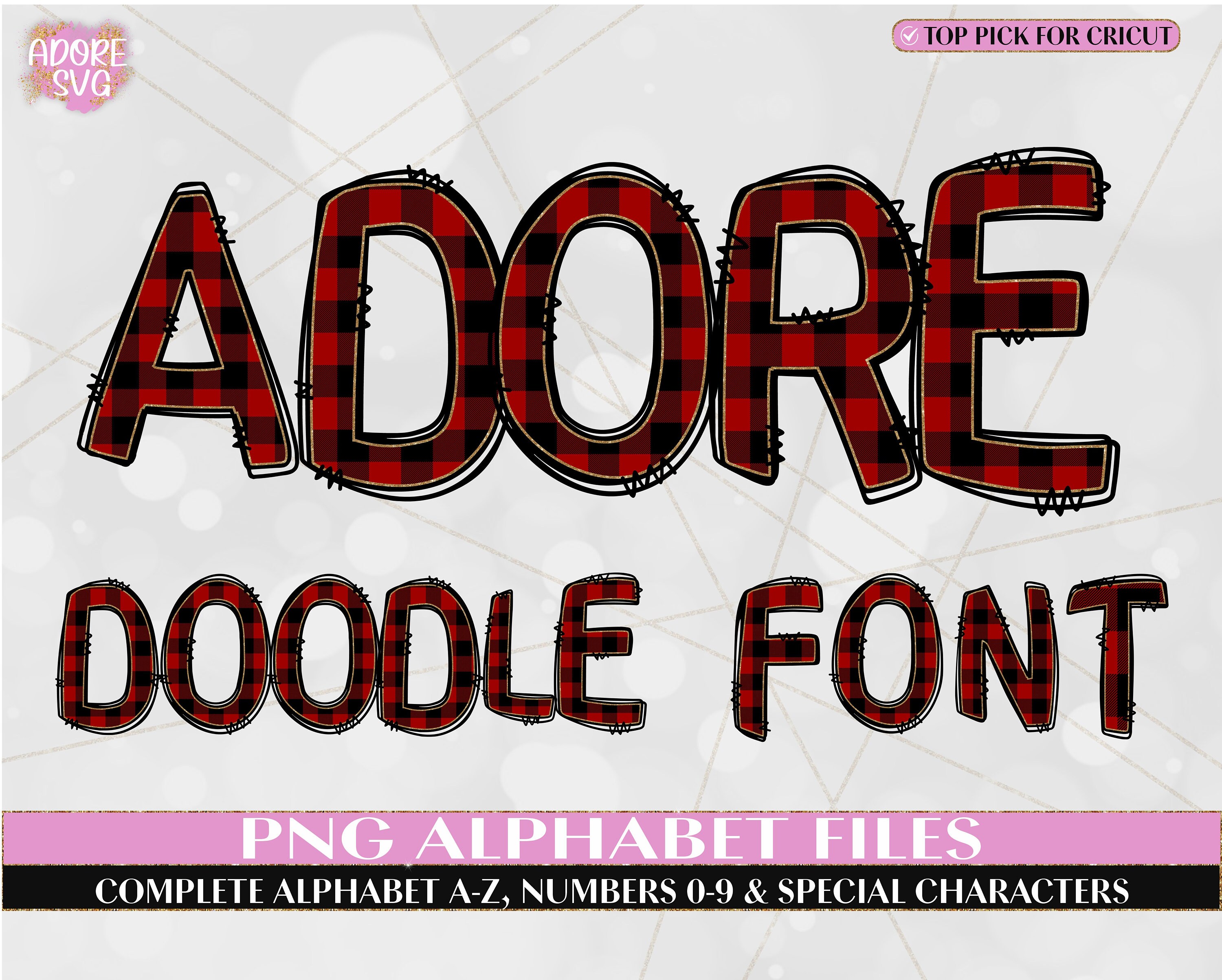 Glitter Buffalo Plaid Doodle Font Hand Drawn Doodle Font - Etsy