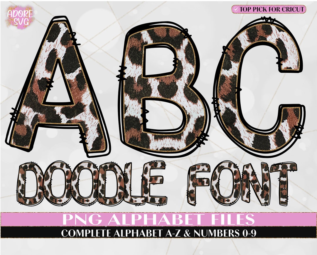 Glitter Cheetah Print Doodle Font, Hand Drawn Doodle Font, Sublimation ...