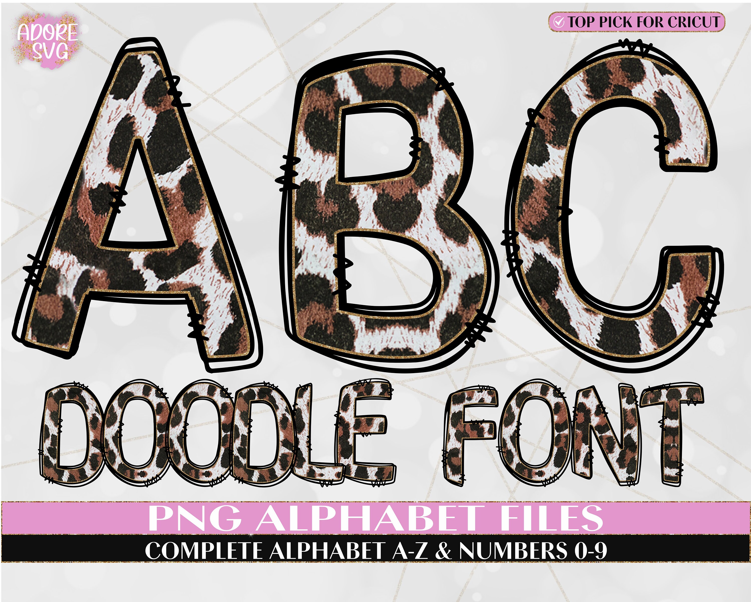 Glitter Cheetah Print Doodle Font Hand Drawn Doodle Font - Etsy