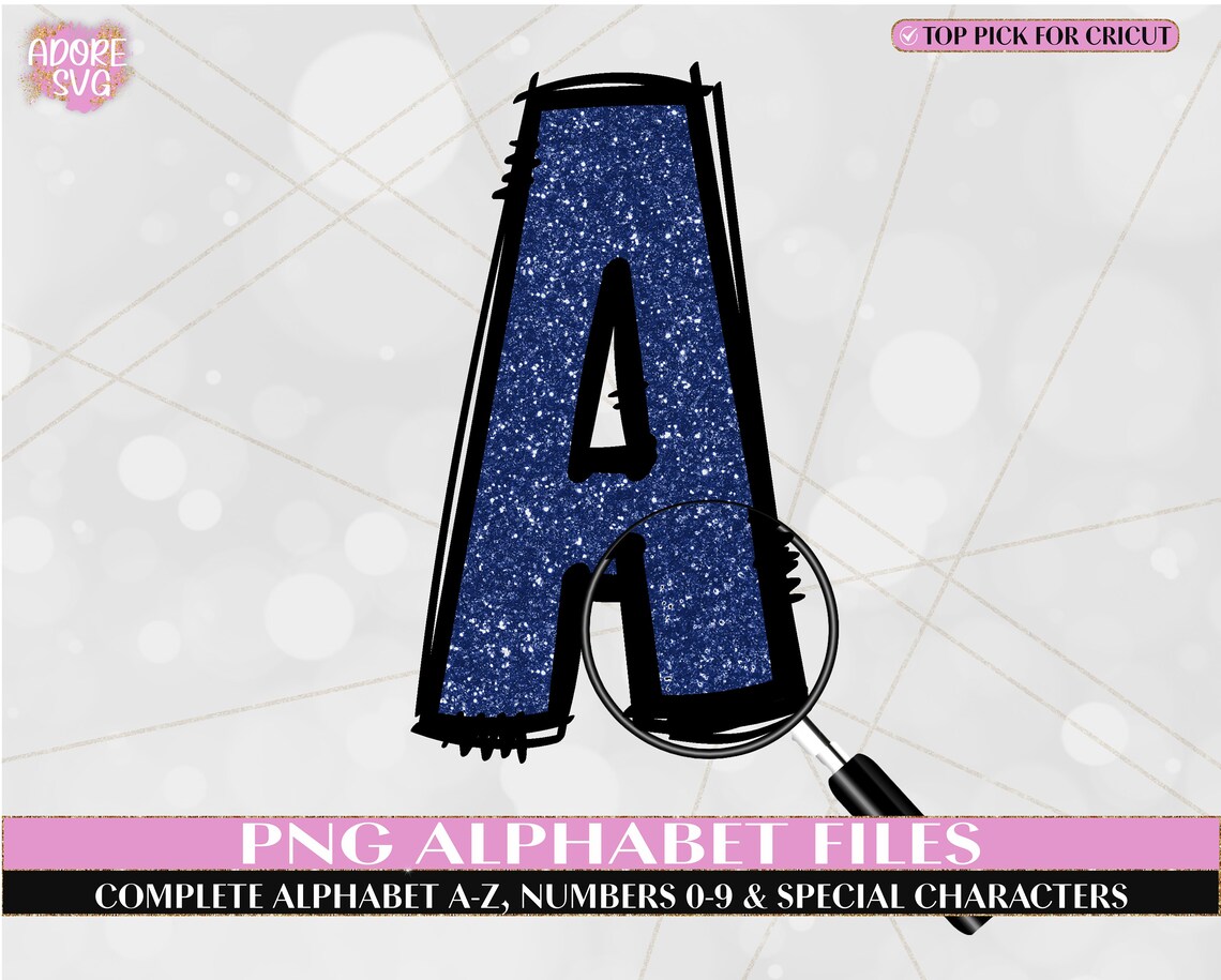 Glitter Doodle Letters PNG Glitter Doodle Font Glitter - Etsy