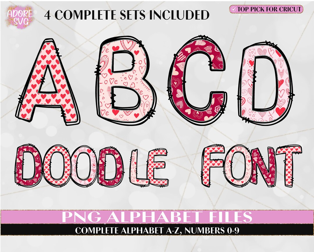 Valentine Hearts Doodle Font Bundle PNG Valentines Doodle - Etsy