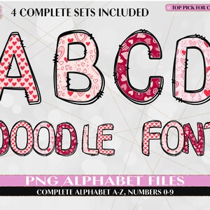 Valentine Hearts Doodle Font Bundle PNG Valentines Doodle - Etsy