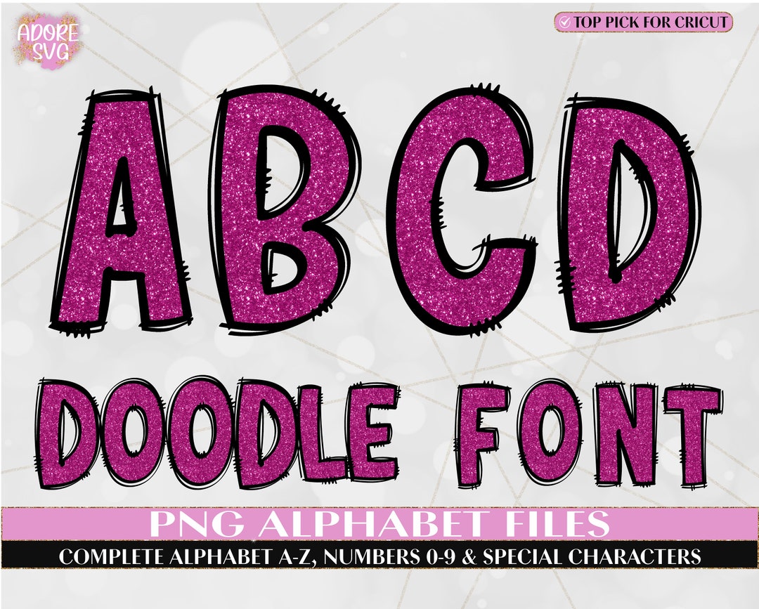 Pink Glitter Doodle Letters PNG, Glitter Doodle Font, Glitter Doodle ...