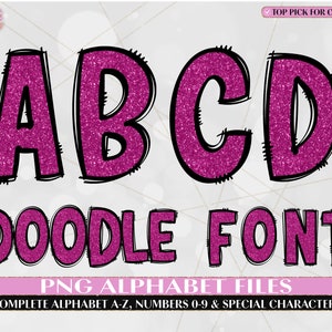 Pink Glitter Doodle Letters PNG, Glitter Doodle Font, Glitter Doodle ...