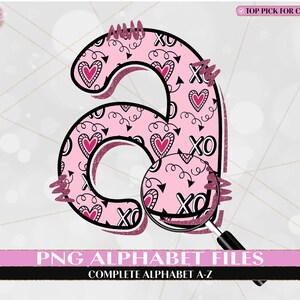 Valentine Hearts Doodle Font Bundle PNG, Valentines Doodle Letters ...