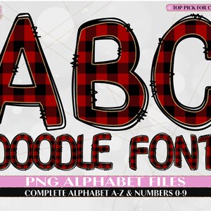 Glitter Buffalo Plaid Doodle Font, Hand Drawn Doodle Font, Sublimation ...