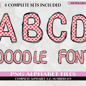 Valentine Hearts Doodle Font Bundle PNG Valentines Doodle - Etsy