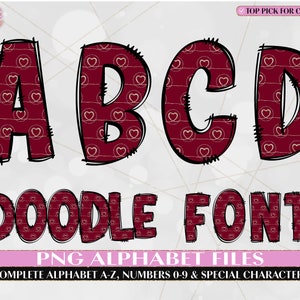 Hearts Alphabet Letters PNG Bundle, Hand Drawn Doodle Font, Valentine ...