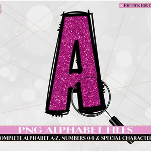 Pink Glitter Doodle Letters PNG, Glitter Doodle Font, Glitter Doodle ...