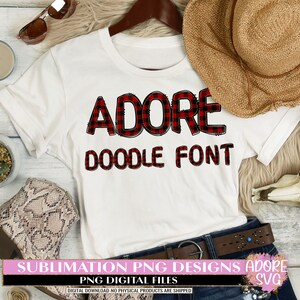 Glitter Buffalo Plaid Doodle Font, Hand Drawn Doodle Font, Sublimation ...