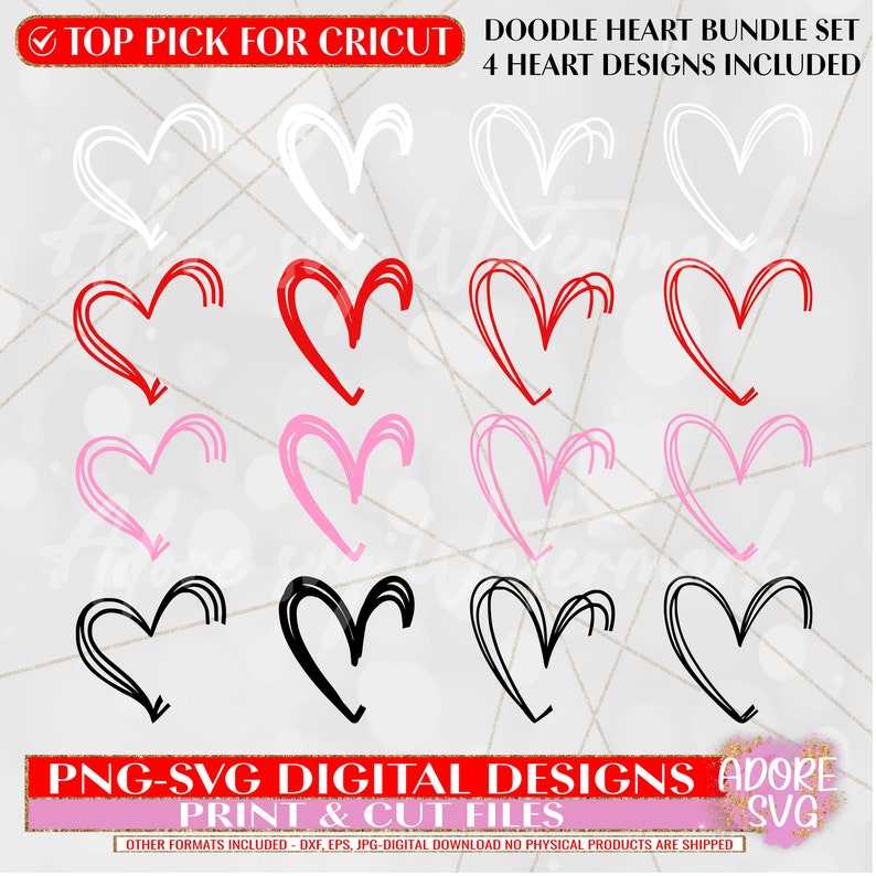 Doodle Heart SVG Bundle Heart SVG Bundle Sketch Hand-drawn - Etsy