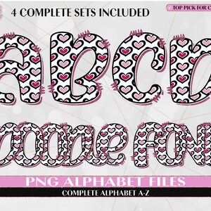 Valentine Hearts Doodle Font Bundle PNG, Valentines Doodle Letters ...