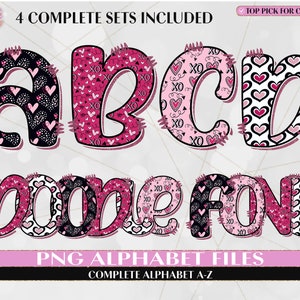 Valentine Hearts Doodle Font Bundle PNG, Valentines Doodle Letters ...