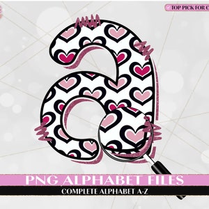 Valentine Hearts Doodle Font Bundle PNG, Valentines Doodle Letters ...