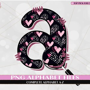 Valentine Hearts Doodle Font Bundle PNG, Valentines Doodle Letters ...