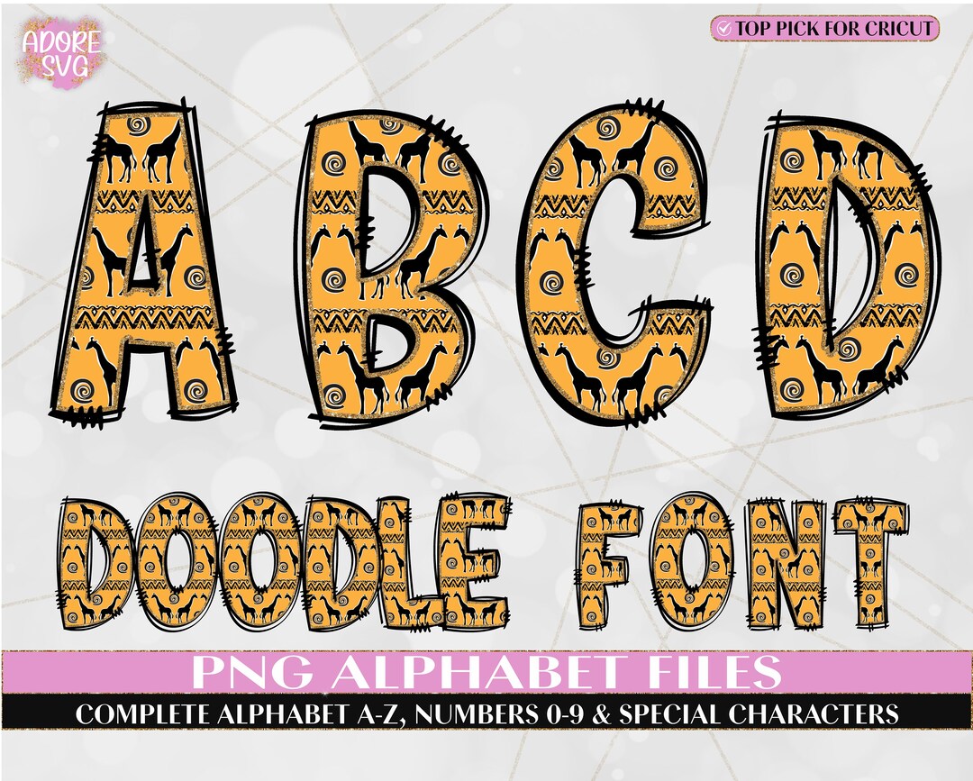 African Glitter Doodle Font, Hand Drawn Doodle Font, Sublimation Font ...