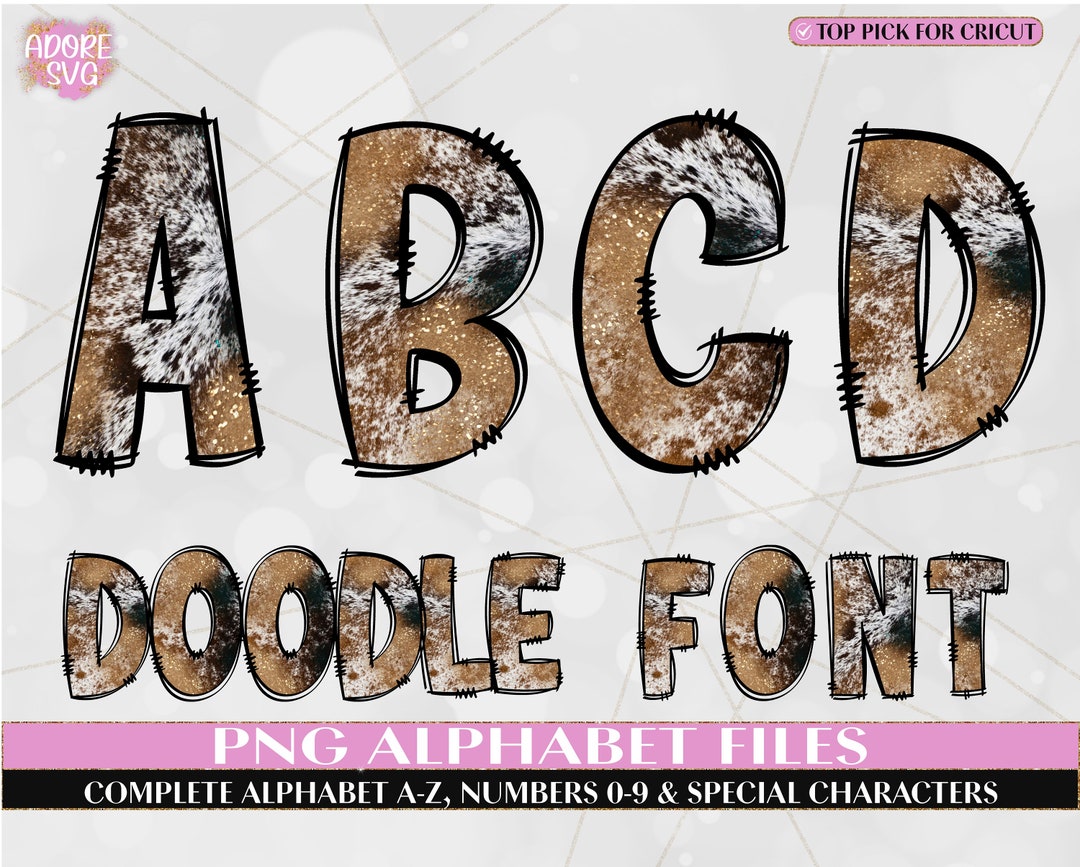 Rustic Cowhide Doodle Alphabet Font PNG, Cow Print Doodle Font, Cow ...