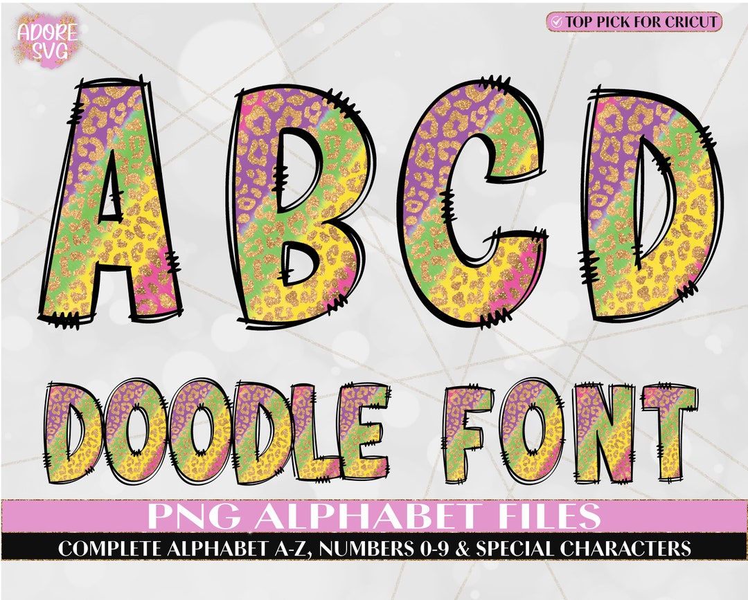 Ombre Rainbow Doodle Font, Digital Alphabet, Printable Alphabet, Doodle ...