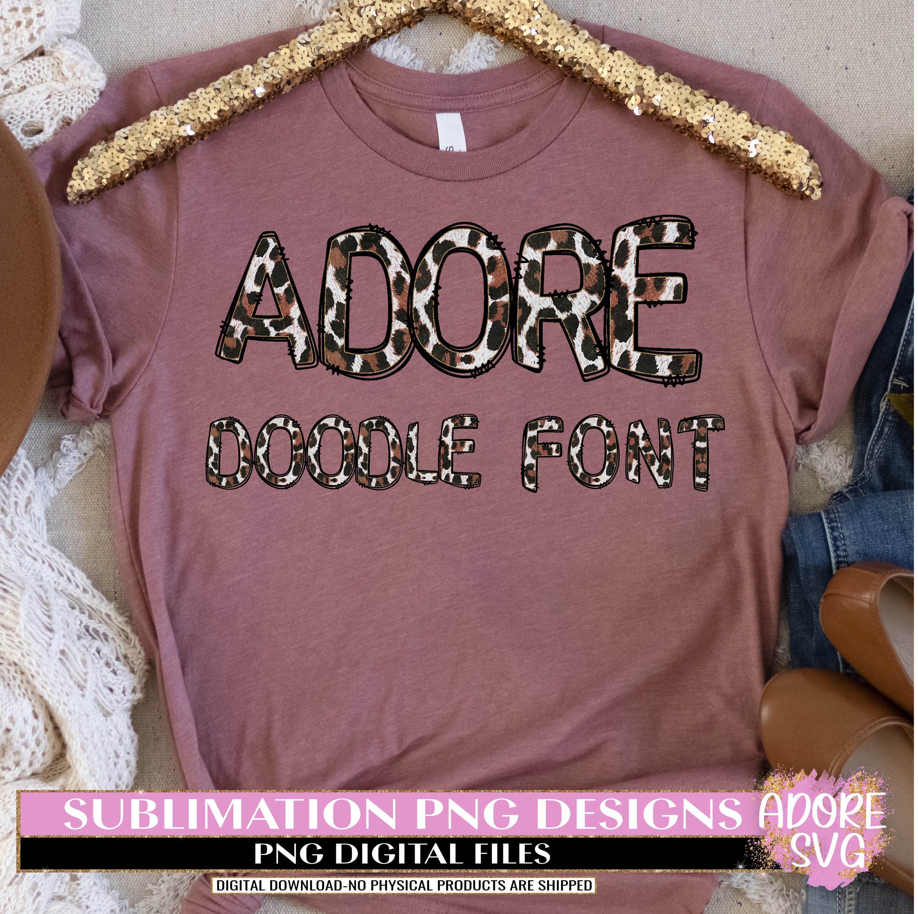 Glitter Cheetah Print Doodle Font Hand Drawn Doodle Font - Etsy