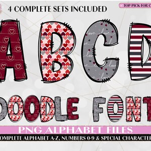 Hearts Alphabet Letters PNG Bundle, Hand Drawn Doodle Font, Valentine ...