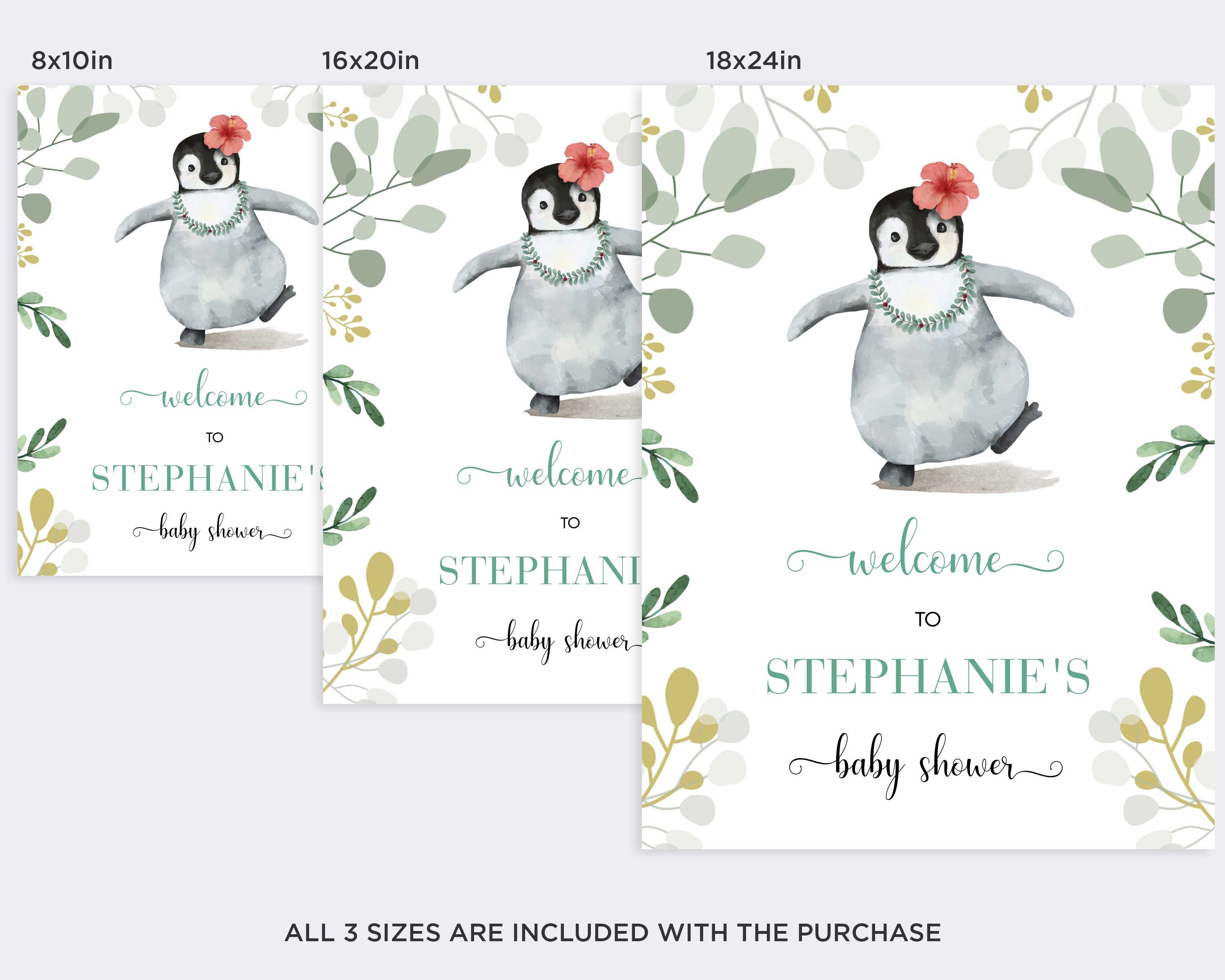 Penguin Baby Shower Welcome Sign Editable With Corjl / Baby Girl Shower ...