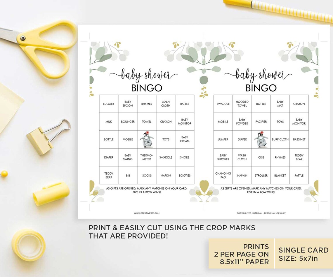 60 Printable Baby Shower Bingo Penguin Prefilled Bingo Cards | Etsy ...