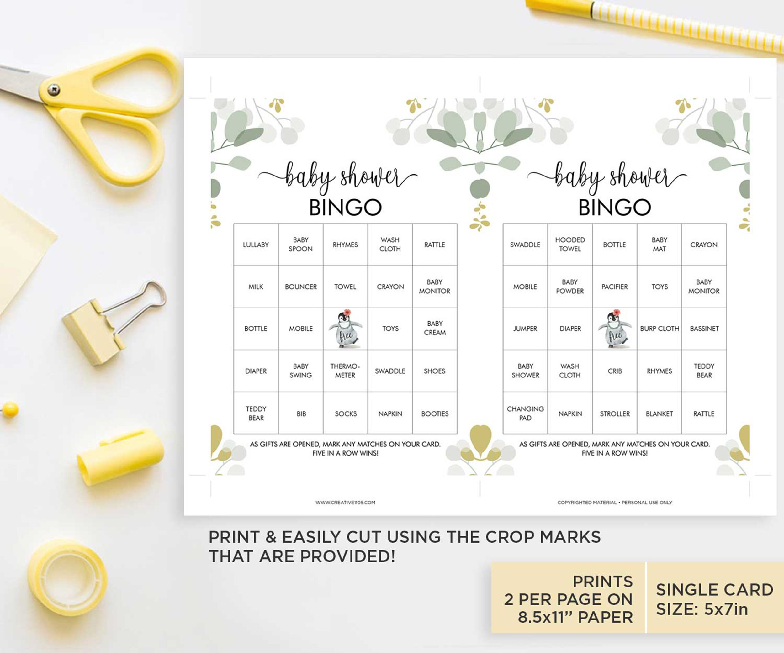 60 Printable Baby Shower Bingo, Penguin Prefilled Bingo Cards, PBS01 ...