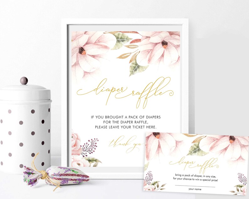 Boleto de rifa de pañales y letrero para baby shower floral / Juego de ...
