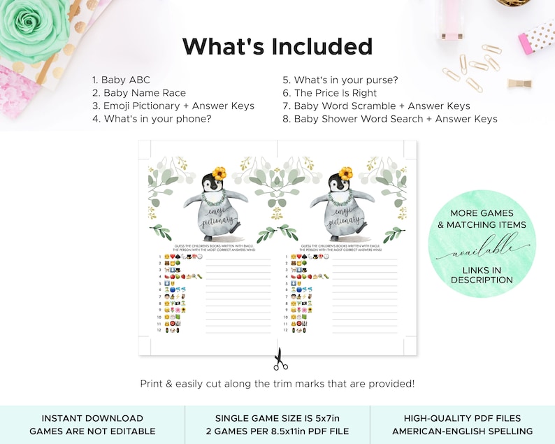 Penguin Baby Shower Games: Gender Neutral Activity Bundle (digital ...