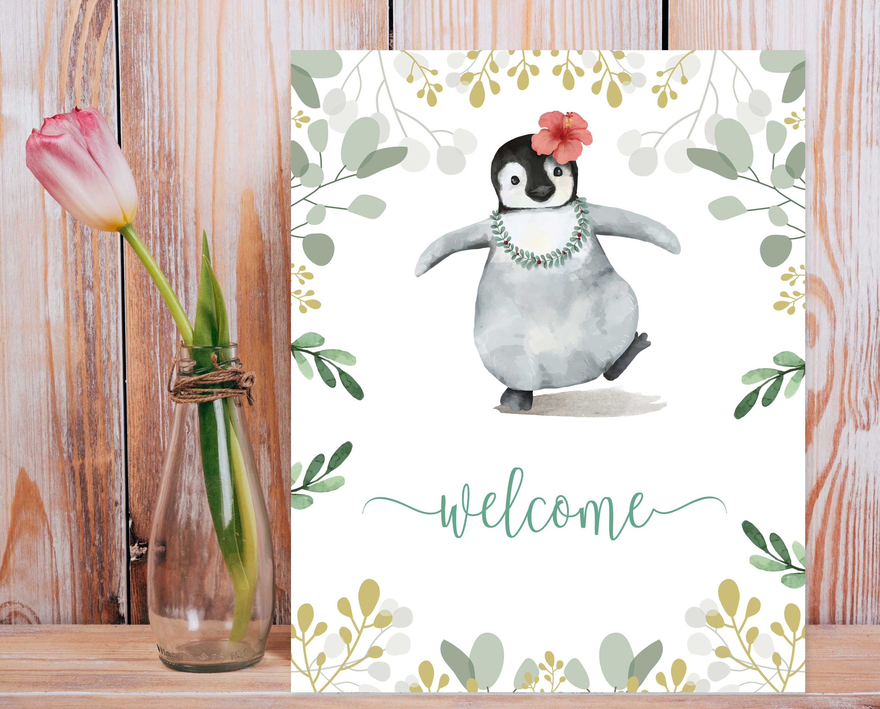 Penguin Baby Shower Table Signs, Greenery Theme Shower, PBS01 - Etsy