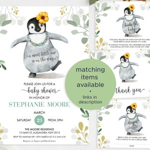 60 Pre-filled Baby Shower Bingo Cards With Penguin, Greenery Blank ...