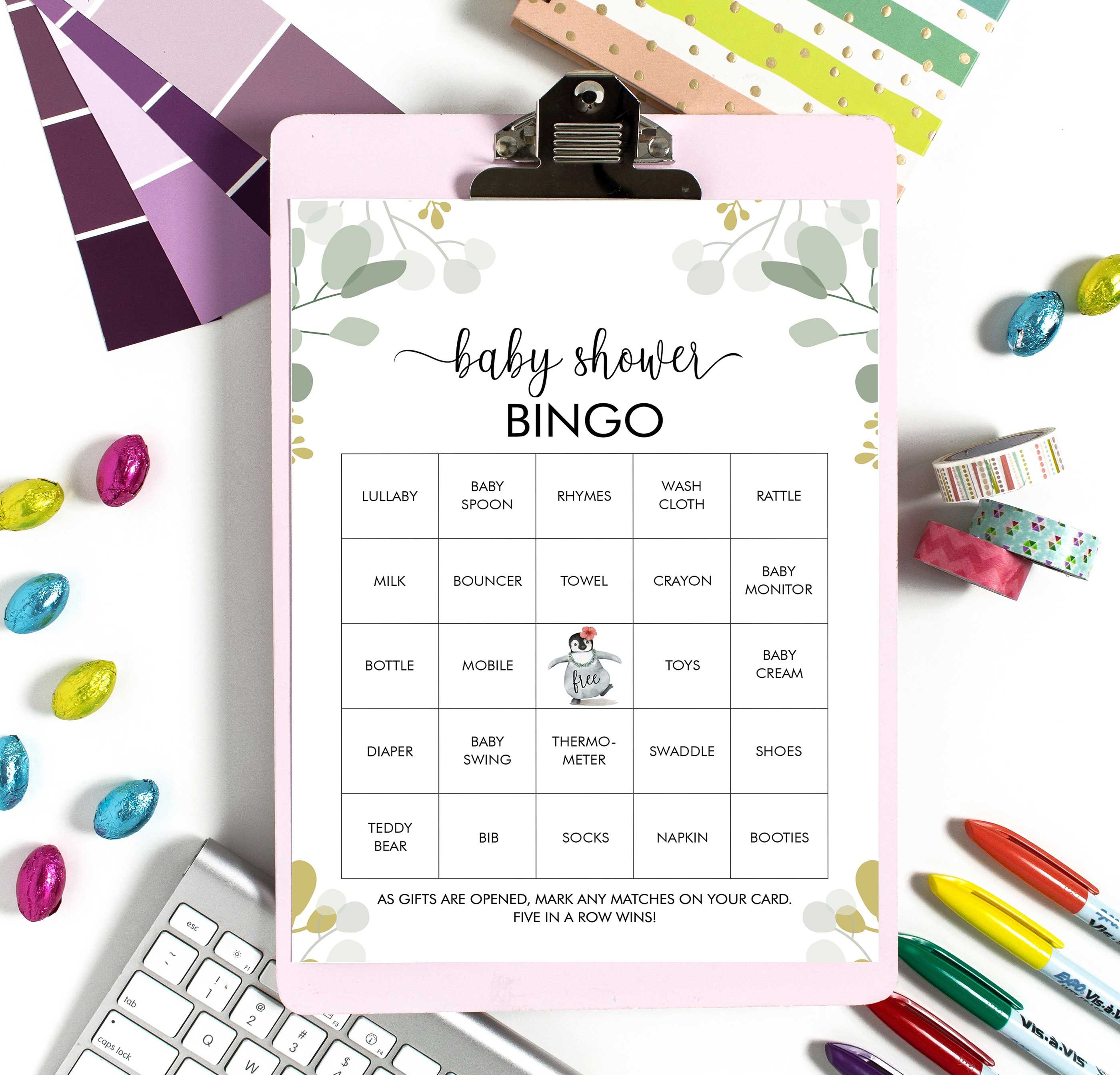 60 Printable Baby Shower Bingo, Penguin Prefilled Bingo Cards, PBS01 ...