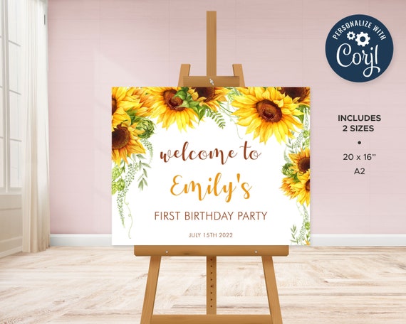 EDITABLE Sunflower Birthday Welcome Sign, Digital Welcome Template ...