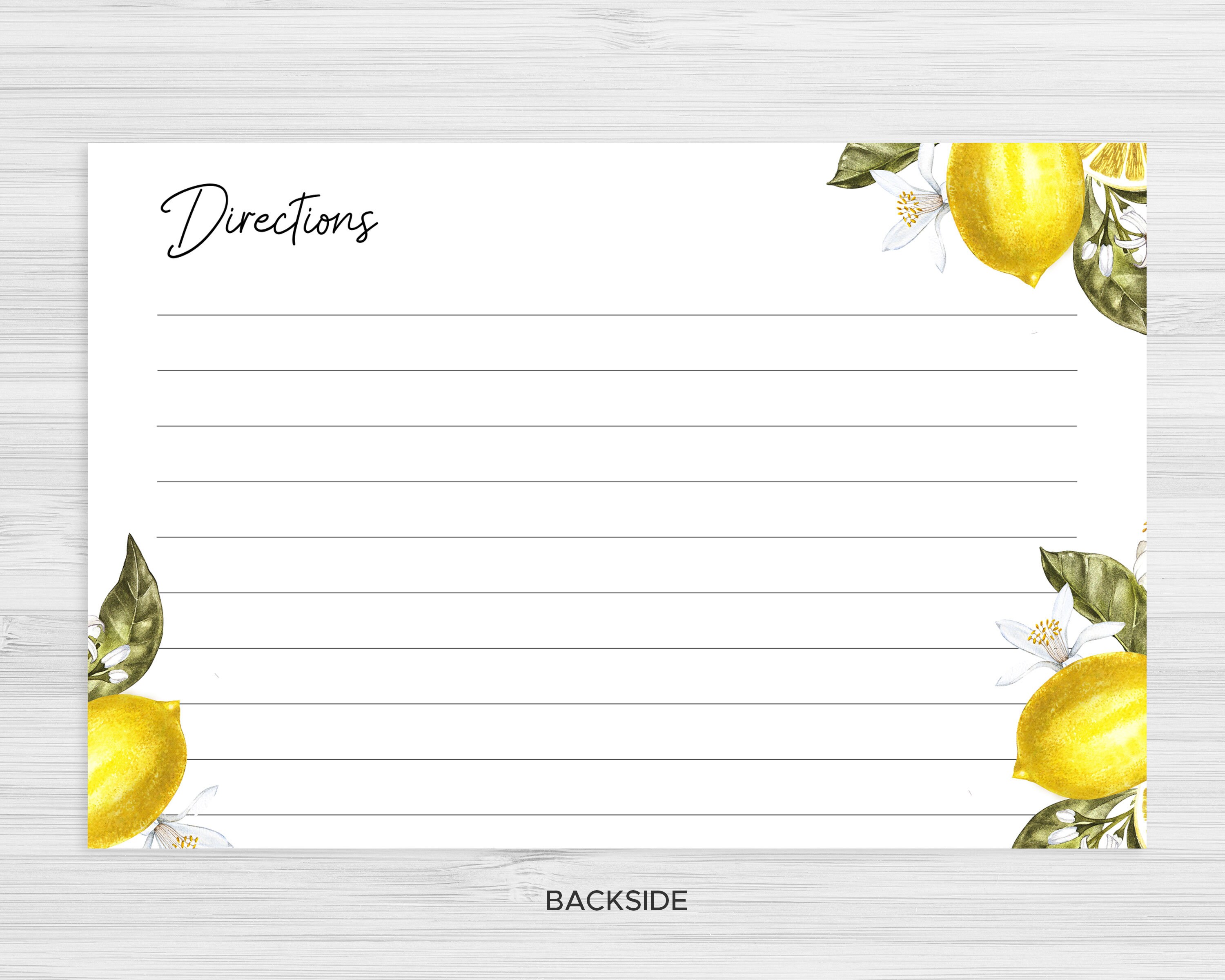 Printable Recipe Card Template, Lemon Decor, Personalized Recipe 4x6 ...
