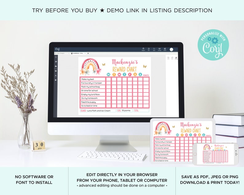 Rainbow Chore Chart Template: Editable Responsibility Chart (corjl ...
