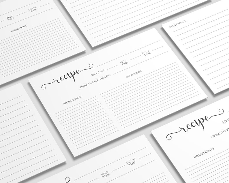 Blank Recipe Cards, Bridal Shower Recipe Printable, Simple Minimalist ...