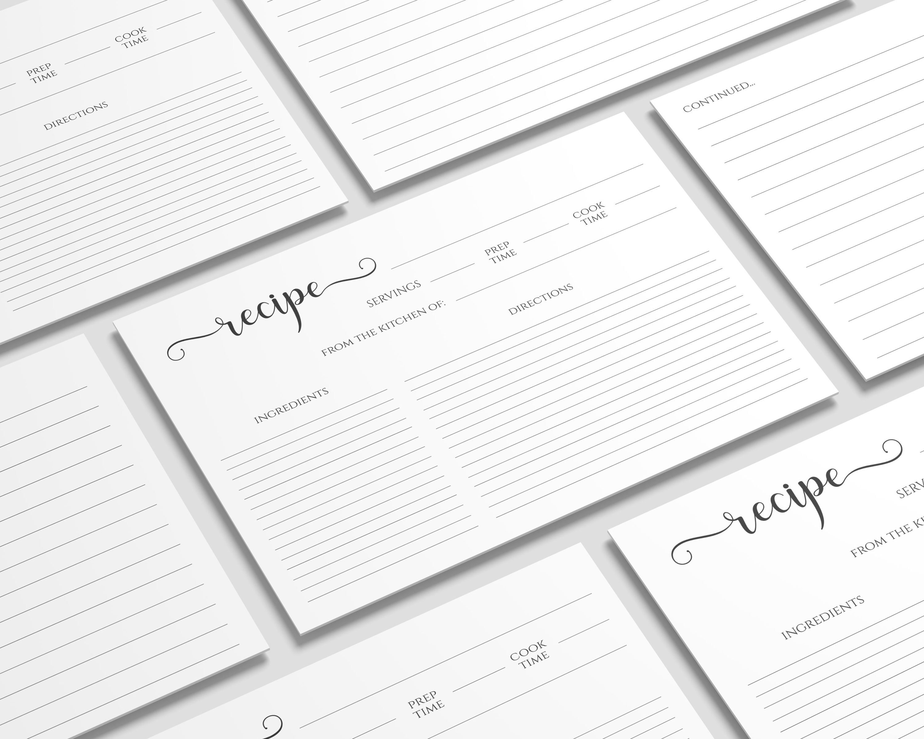 Blank Recipe Cards, Bridal Shower Recipe Printable, Simple Minimalist ...