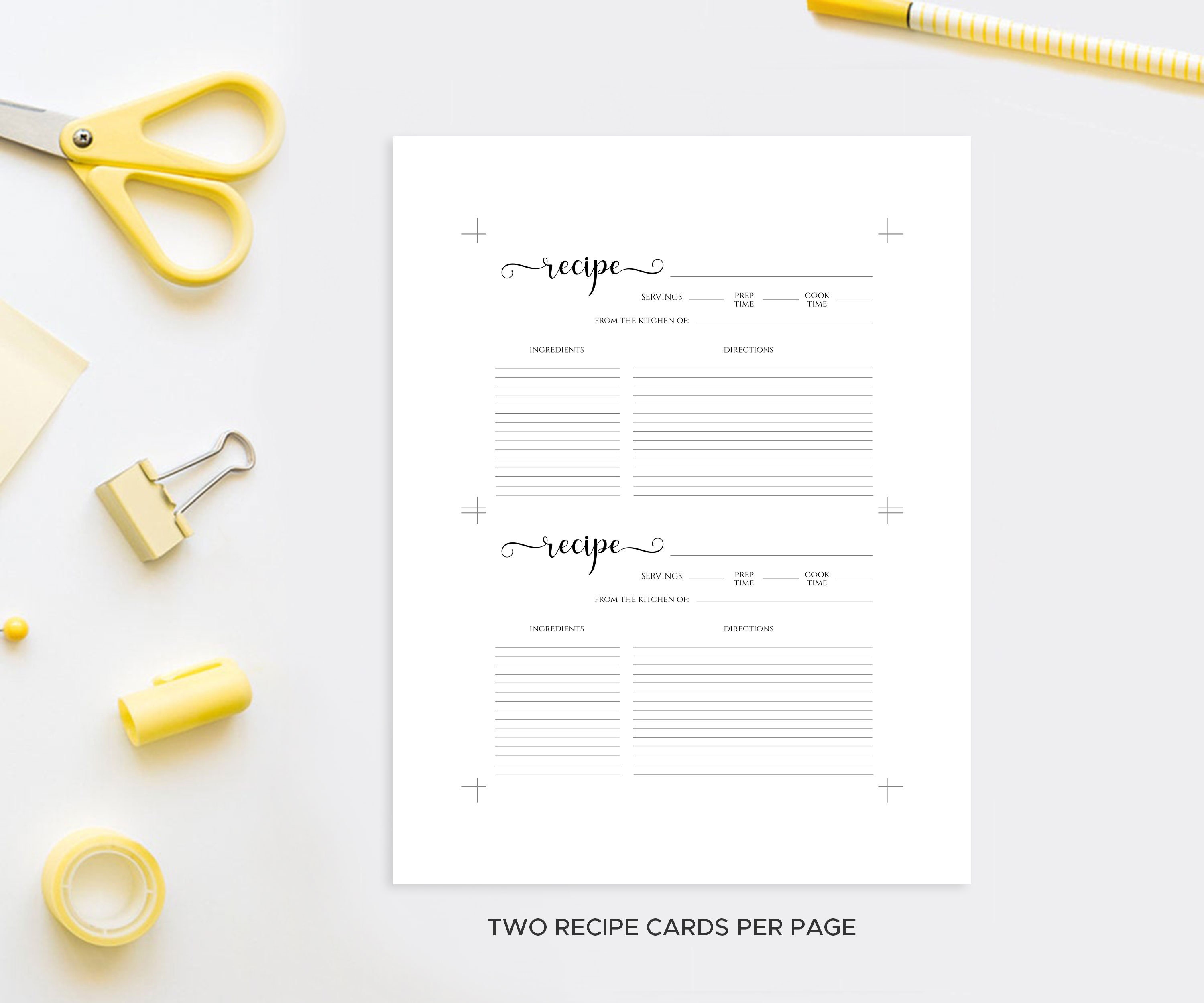 Blank Recipe Cards, Bridal Shower Recipe Printable, Simple Minimalist ...