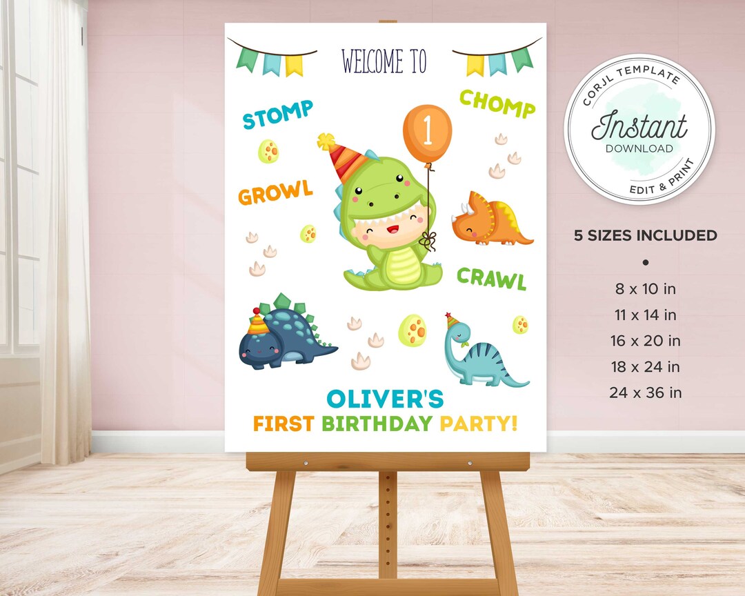 Editable Dinosaur Birthday Welcome Sign, Printable Dinosaur Decor ...