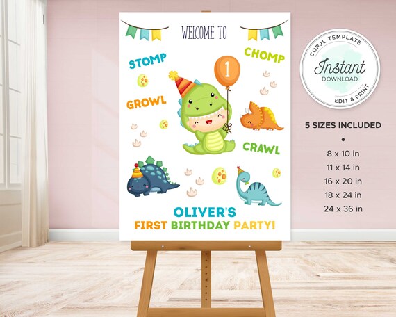 Editable Dinosaur Birthday Welcome Sign, Printable Dinosaur Decor ...