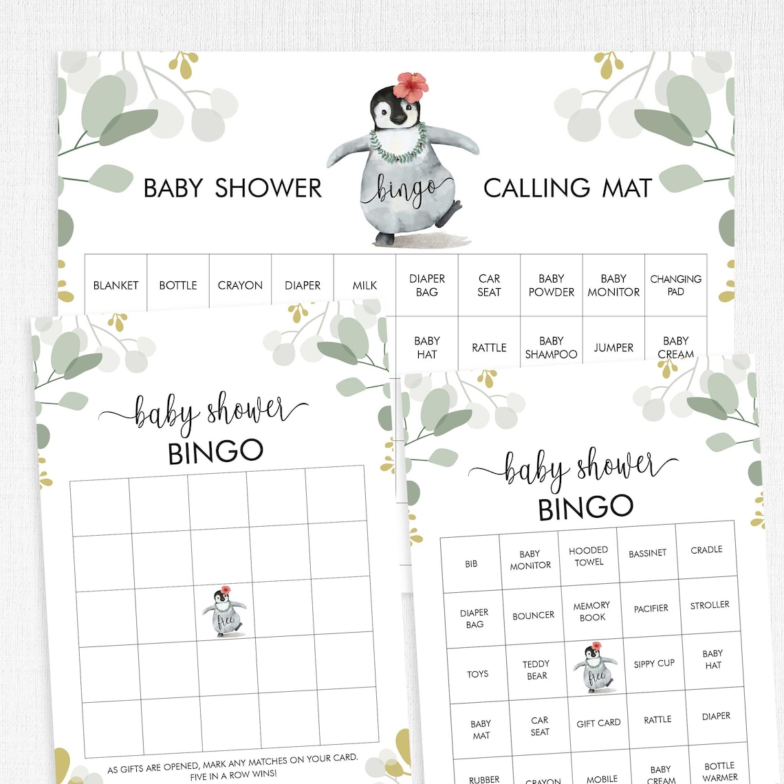 60 Printable Baby Shower Bingo Penguin Prefilled Bingo Cards | Etsy ...