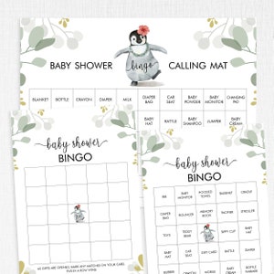 60 Printable Baby Shower Bingo, Penguin Prefilled Bingo Cards, PBS01 ...