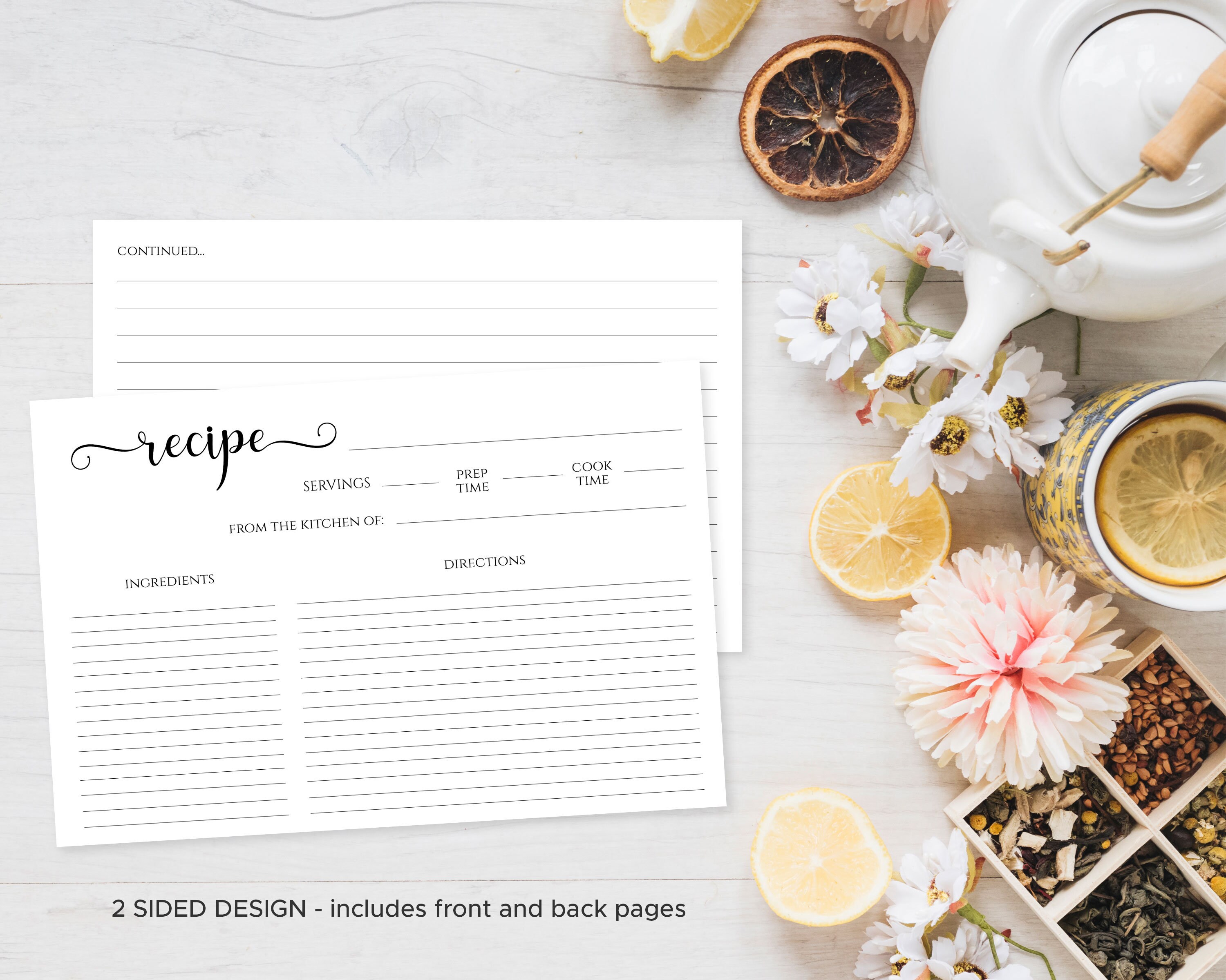 Blank Recipe Cards, Bridal Shower Recipe Printable, Simple Minimalist ...