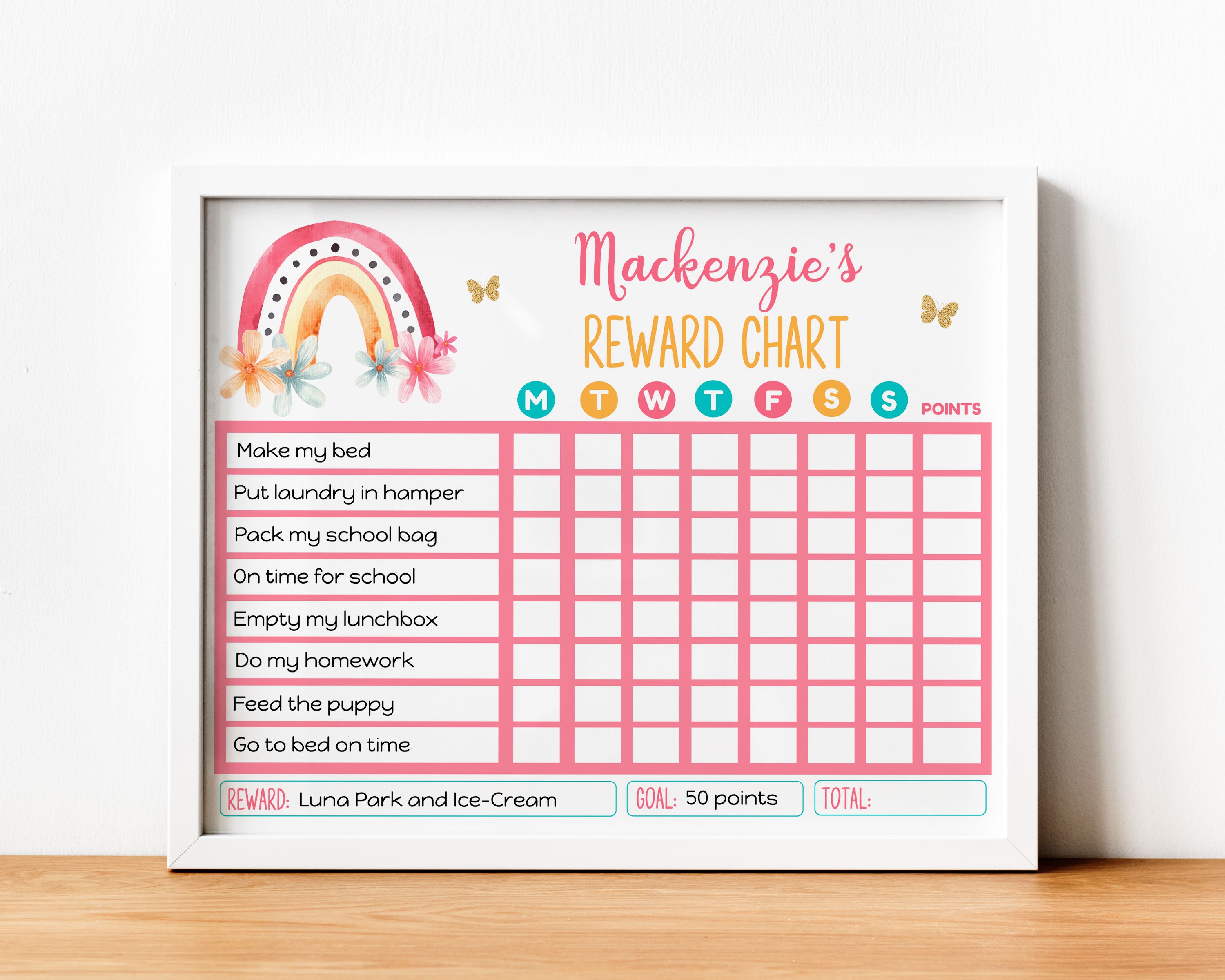 EDITABLE Chore Chart Template Rainbow, Printable Behavior ...